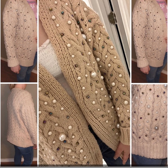 BiBi | Sweaters | Twisted Knit Cardigan With Pearls | Poshmark